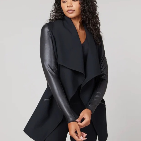 SPANX | Jackets & Coats | Nwt Spanx Drape Front Jacket Black Ponte Faux ...